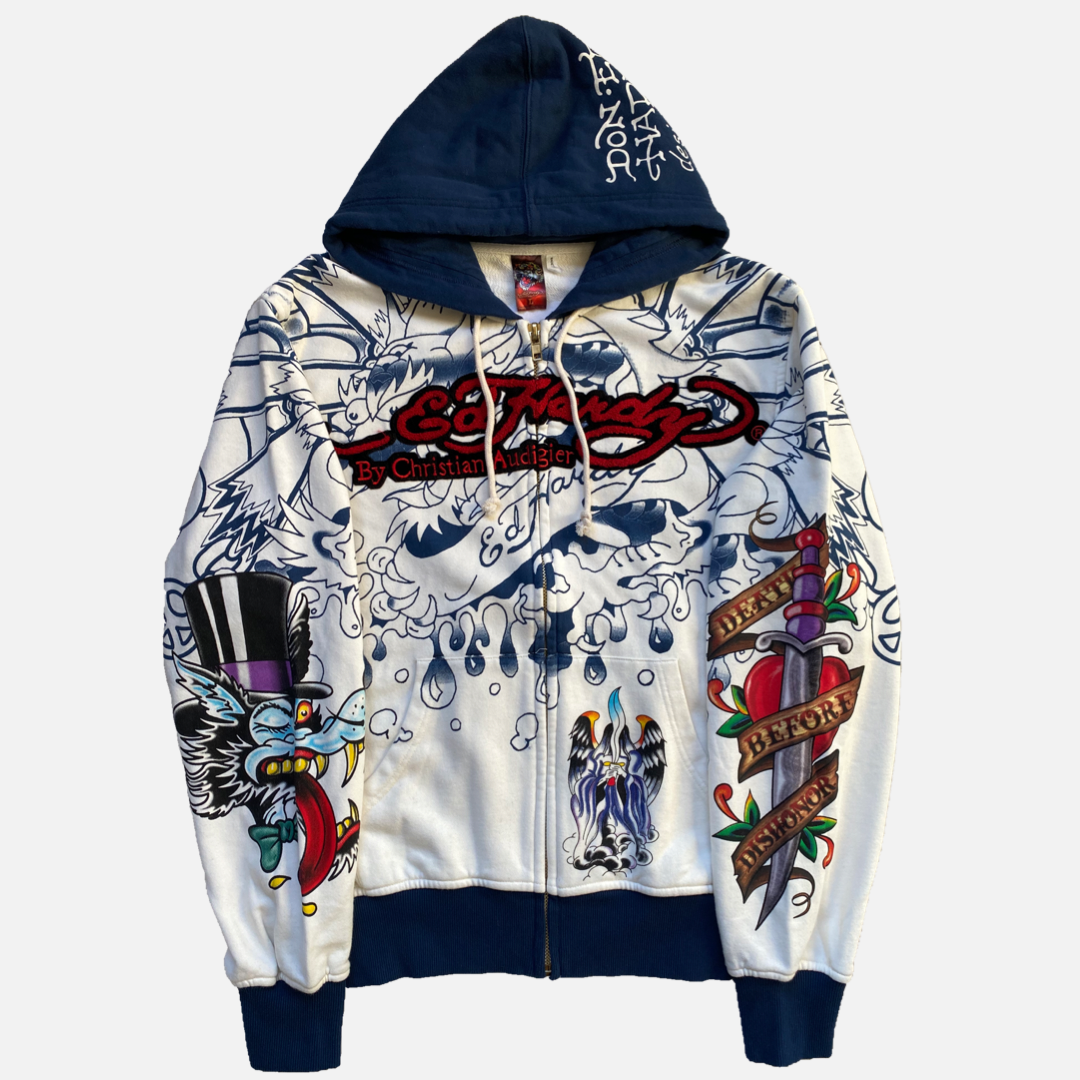 ED HARDY HOODIE WHITE/BLUE [L] – 2K DEPT.